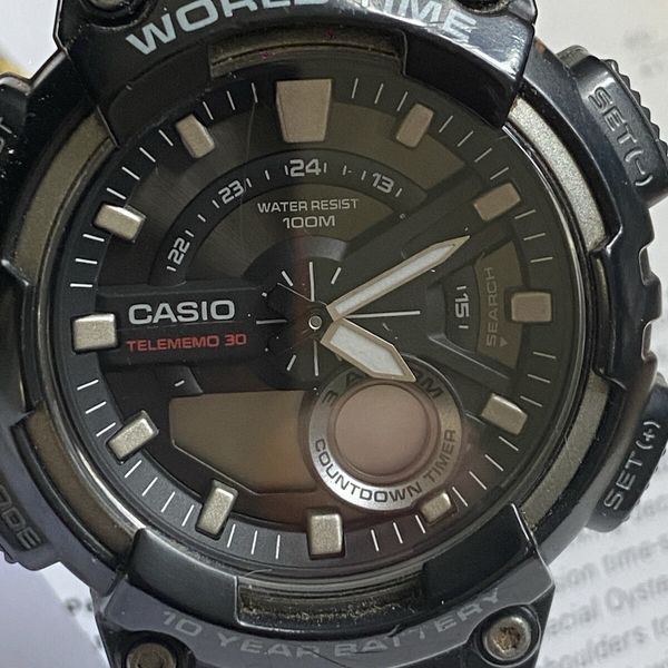 CASIO TELEMEMO 30 DIGITAL/ANALOGUE MENS BLACK WATCH AEQ-110 BOXED ...