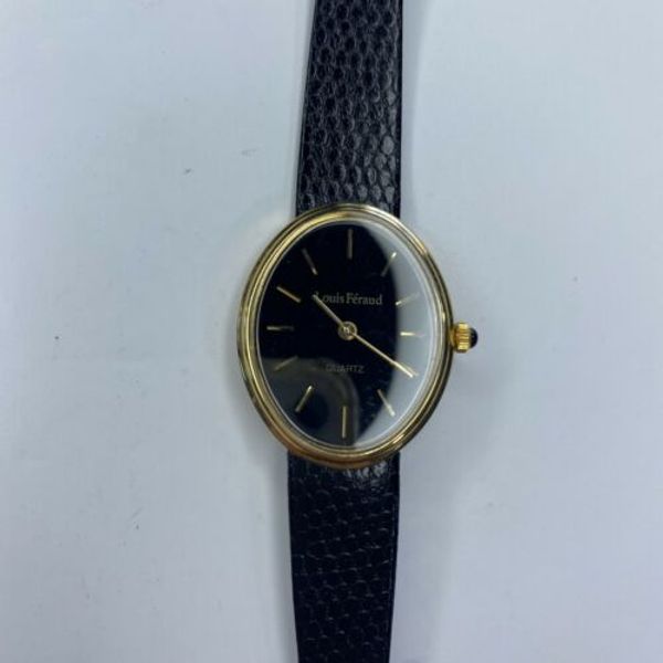 E Louis Feraud Ladies Vtg Watch Quartz Stainless Gold Black Lizard ...