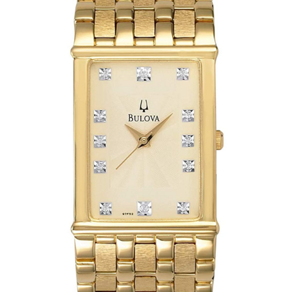 Bulova Marine Star Men's Watch Rectangular Face 12 Diamonds Gold Toned ...