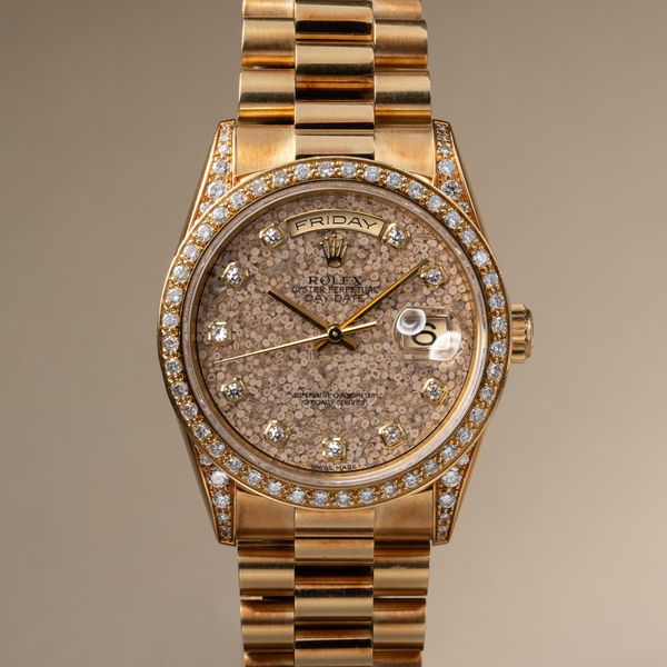 FS: 1995 Rolex 18K YG Diamond Day-Date 18388 Jurassic Fossil Diamond ...