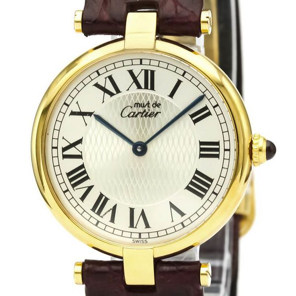 Cartier Must Vendome 150th Anniversary Gold Plate Leather Quartz Ladies ...