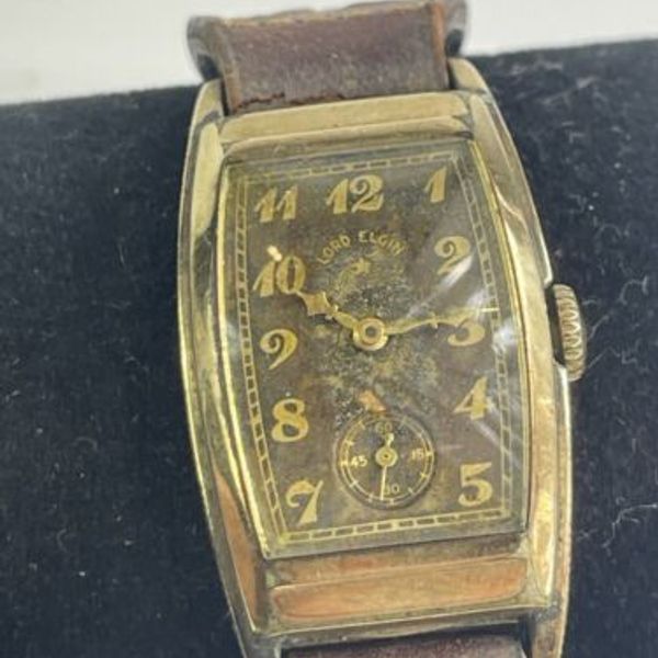 Vintage LORD ELGIN Deluxe 14k Gold Filled Mens Watch Brown Face 1930's ...