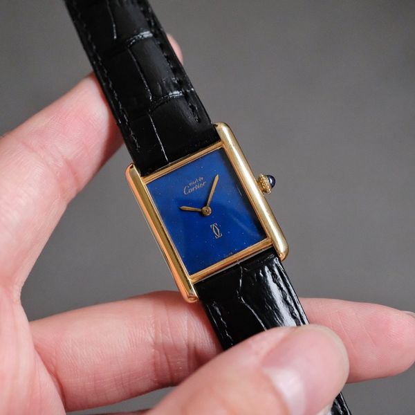 Cheapest! Cartier Must De Cartier Tank Vermeil LM Mens Size Lapis ...