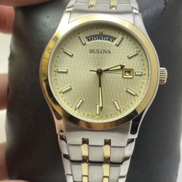 Bulova 98C60 Men's Dress Champagne Gold Dial Two-Tone Stainless Steel ...