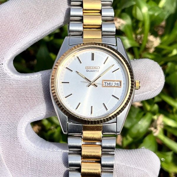 Vintage Seiko Two Tone Fluted Bezel Sunburst Japan Men's Quartz Watch 7N43-8110 | WatchCharts ...