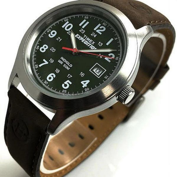 Timex Men's T40051 Expedition Metal Field Brown/Olive Leather Strap ...