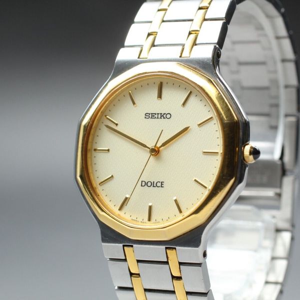 Rare! Vintage SEIKO Dolce 5E31-6E30 Gold Octagon UNISEX 31mm QZ Watch ...