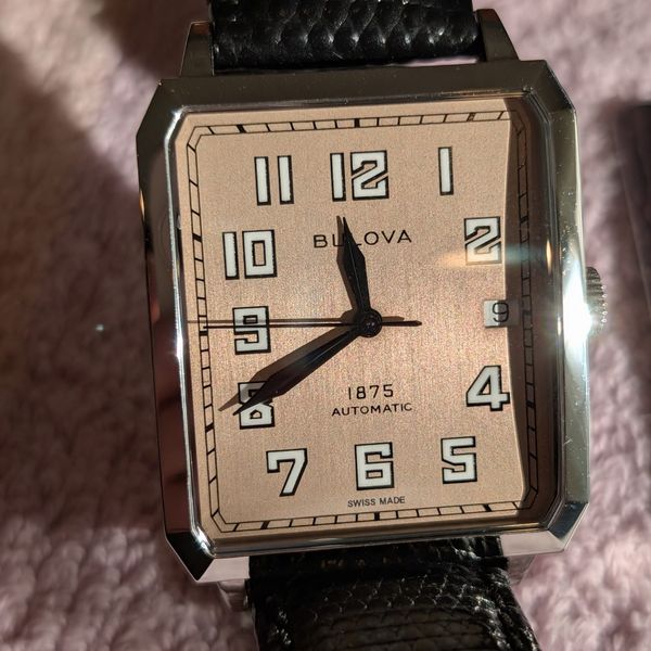 Bulova Men's Joseph Bulova Breton Automatic Date Black Leather Tank ...