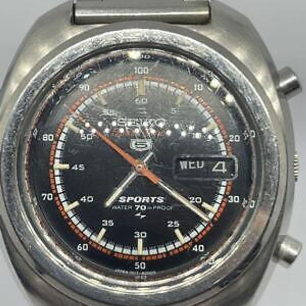 Vintage Seiko 5 Sports Speed-Timer 7017-8000 Automatic Black Dial Day ...