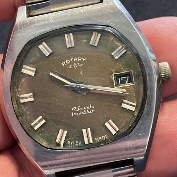 Rare Vintage Rotary Mens Oval Cased 17 Jewels Incabloc with Calendar ...