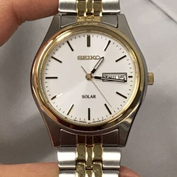 SEIKO Solar Two Tone White Dial Stainless Men's Watch - SNE032 MSRP ...