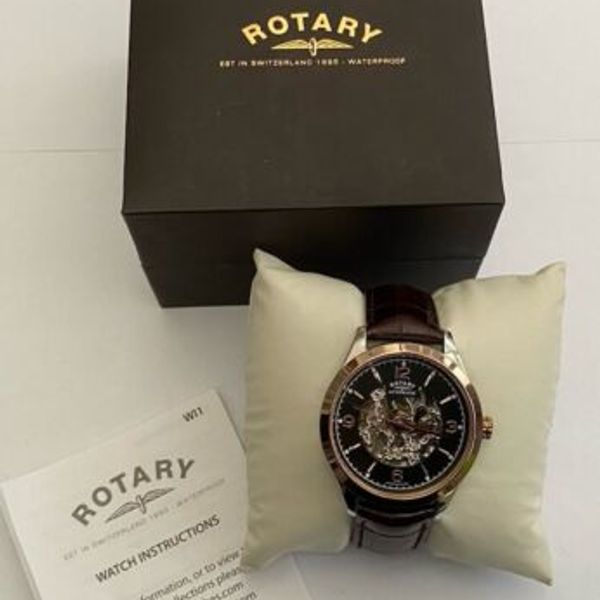 Rotary Men’s Automatic Skeleton Watch, GS03715, Leather Strap, Box ...