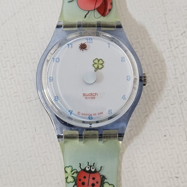2002 Swatch Lucky You GS111 Lady Bug Clover Silicone 34mm Quartz Watch ...