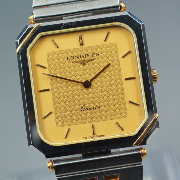 [Exc+5] LONGINES 761 4957 Square 27mm Gold Dial Quartz Swiss Made Men's ...