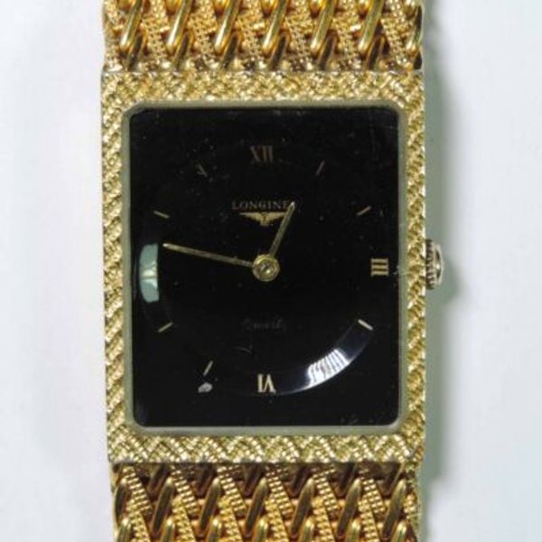 Men's Vintage Longines Quartz Black Face Gold Tone Wristwatch Watch ...