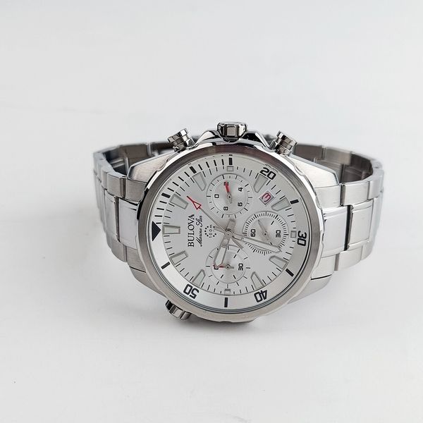 Men's Bulova Marine Star 96B255 White Dial Stainless Chronograph Quartz ...