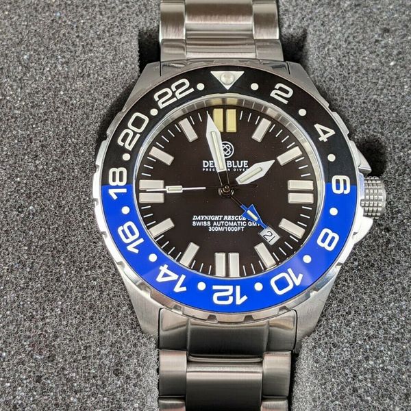 Deep Blue DayNight Rescue GMT Swiss ETA 2893 T-100 Flat Tubes ...