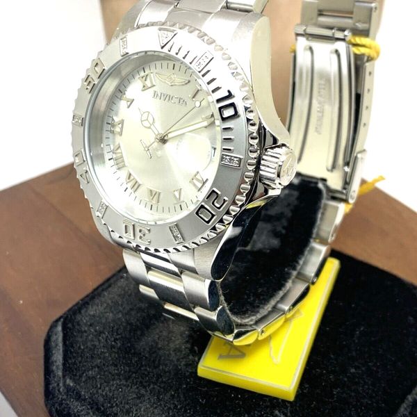 Invicta Men's Watch 12819 Pro Diver Diamond Bezel Quartz Silver Dial ...