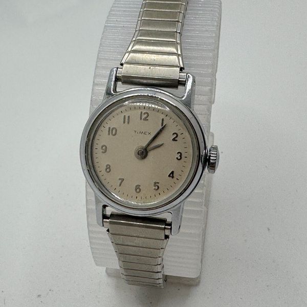 Vintage Timex Hand-Winding Mechanical Watch Women Silver Stretch Band ...