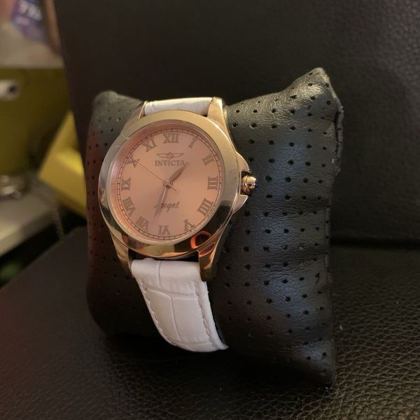 NWOT Womenâ s Invicta Angel Rose Gold Dress Watch 14806 White Band ...