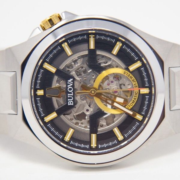 Bulova Men's Maquina Automatic Silver Gold Tone Open Aperture 46mm ...