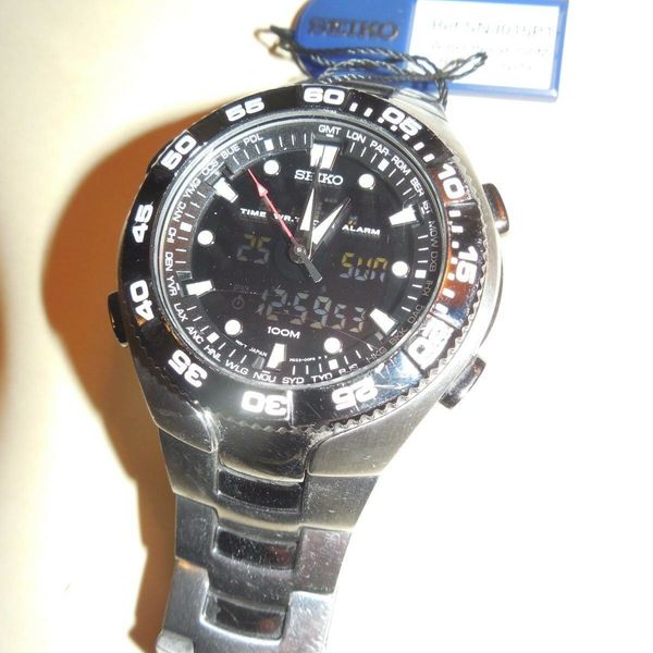 SEIKO Analog Digital SNJ015 SNJ015P1 World Time Dual Duo Display Chrono ...