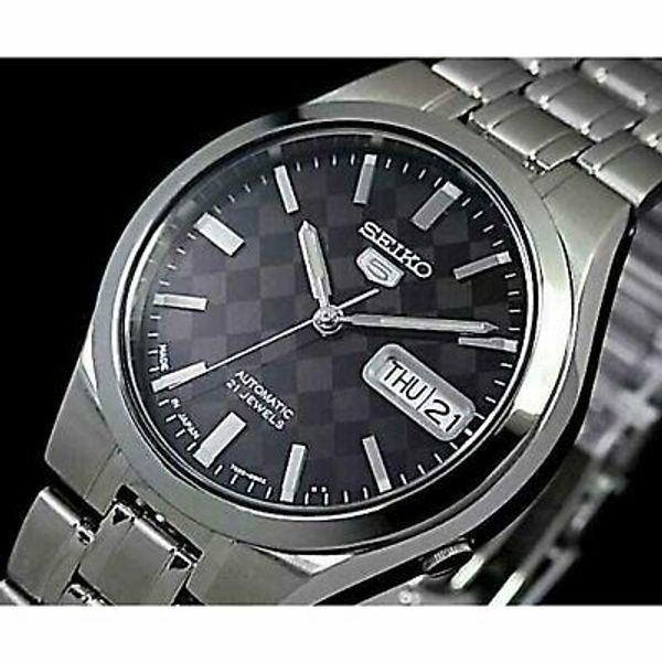SEIKO 5 SNKG13J1 Checker Automatic 21 Jewels Black Dial Men's Watch ...