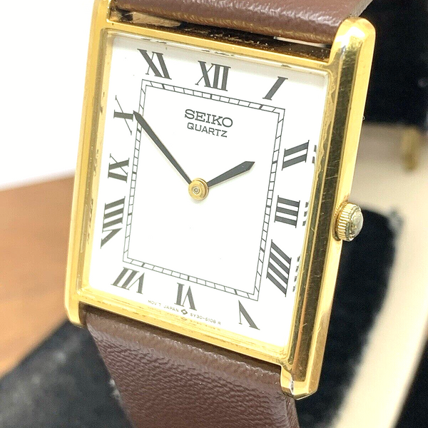 Seiko Men's Watch 5Y30-5060 Tank Vintage Quartz White Dial Gold Brown Leather | WatchCharts ...