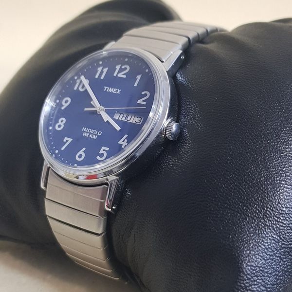 Timex Easy Reader T20031 Silver Band Blue Dial ANALOG Watch NEW BATTERY ...