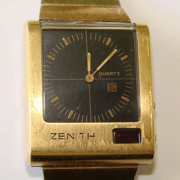Zenith Swiss Futur Time Command Gold Plated Ana-Digi Quartz LED watch ...