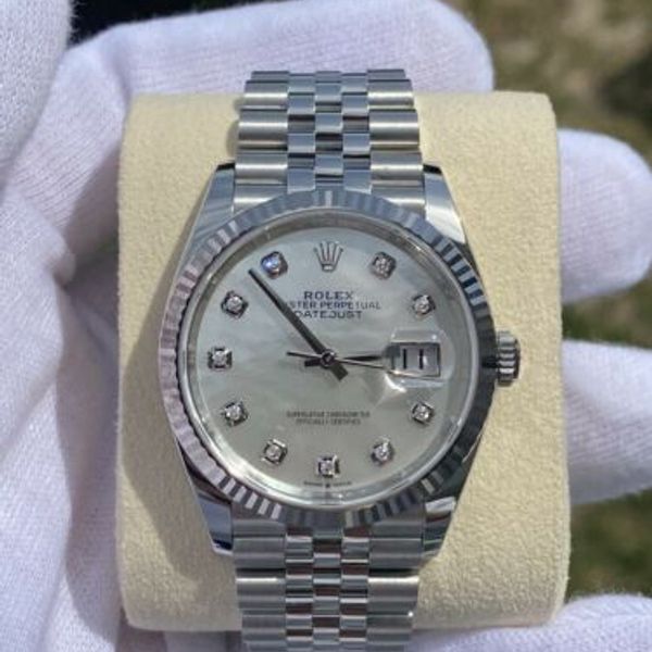 Rolex Datejust 36mm White Gold & Steel MOP Diamond Dial Fluted Bezel ...