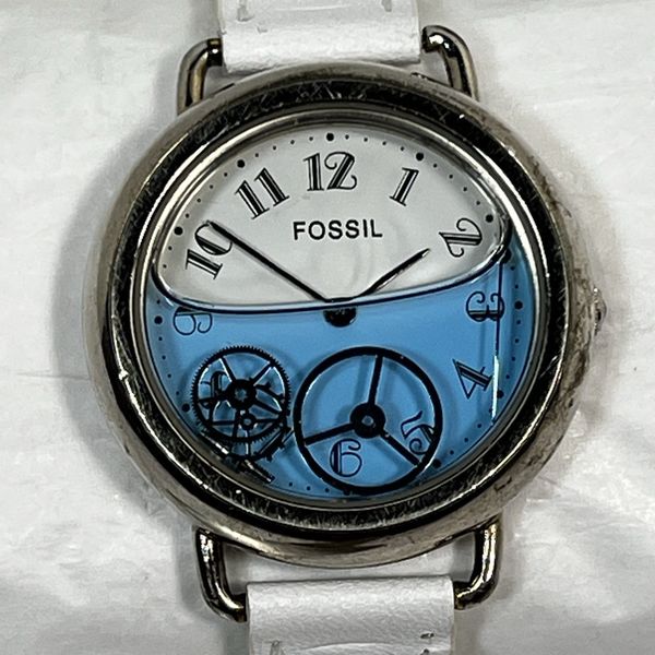 Rare Vintage Fossil Blue Liquid Floating Gears Watch WW-8314 - White ...
