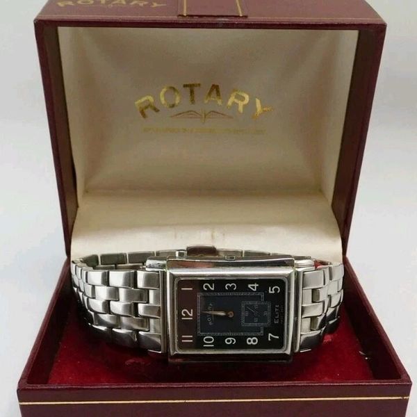 ROTARY ELITE MENS REVERSIBLE QUARTZ WATCH. DUAL FACE BLACK & WHITE. ALL ...