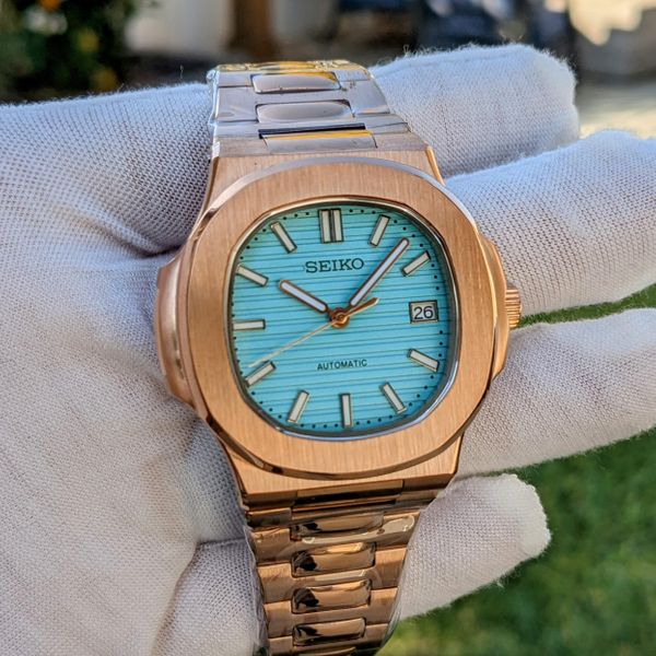 [WTS] Custom Nautilus Mod: Rose Gold "Tiffany" - Seiko NH35 Auto - Sapphire/Exhibition $199 ...
