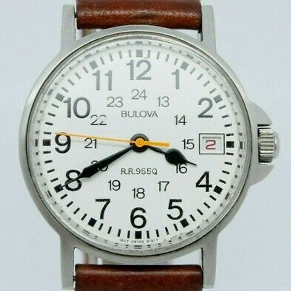 VINTAGE 1988 Bulova Railroad RR955Q Mens 34mm Stainless Steel Quartz ...