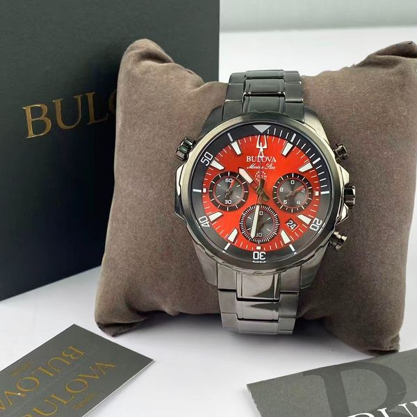 New Bulova Marine Star -98B350- Men's Chronograph Quartz Watch Red Dial ...