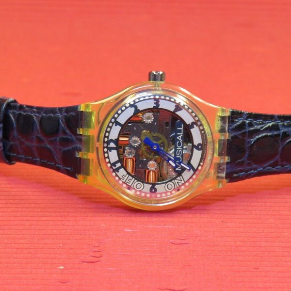 REFURBISHED - Swatch Musicall BLUE THROUGH with Dark Blue Leather Strap ...