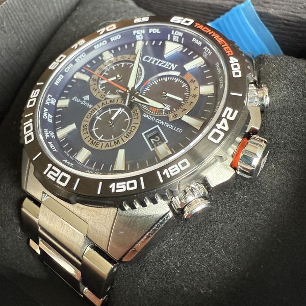 Citizen Eco-Drive CB5034-58L Chronograph Watch Mens Blue Tachymeter ...