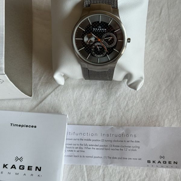 SKAGEN SLIM MENS QUARTZ WATCH STEEL MESH STRAP / SILVER FACE NEW IN BOX ...