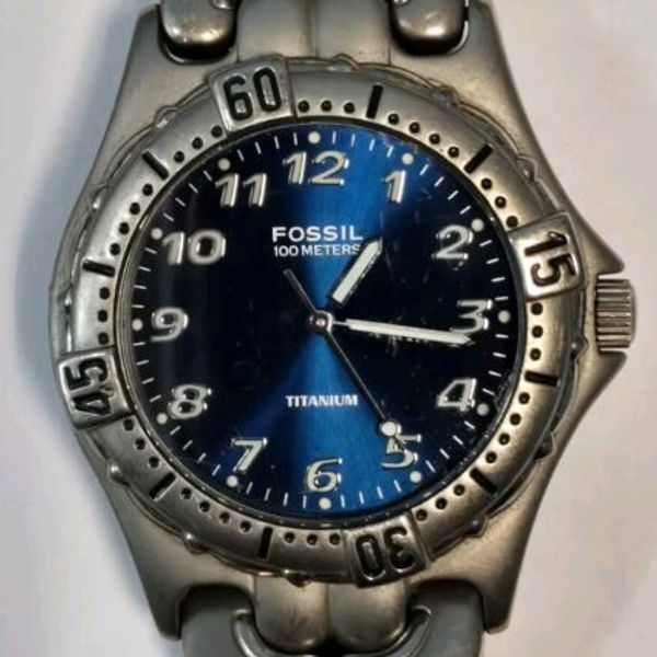 Fossil Blue Titanium Mens Quartz Watch USED Working Model TI-5003 Dark ...