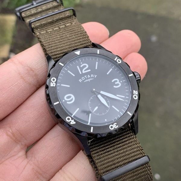 RARE! Rotary Sub Dial Military Style Nato Strap 45mm Menâ s Watch ...