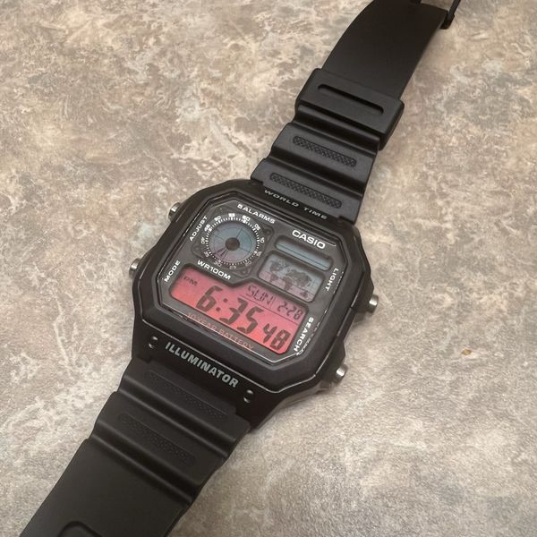 Custom Black Casio AE1200WH Blue-Red Screen Mod | WatchCharts Marketplace