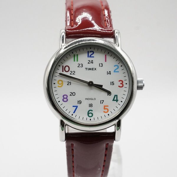 Timex Indiglo Watch - Rainbow Colored Numbers - 31mm - Red Leather ...