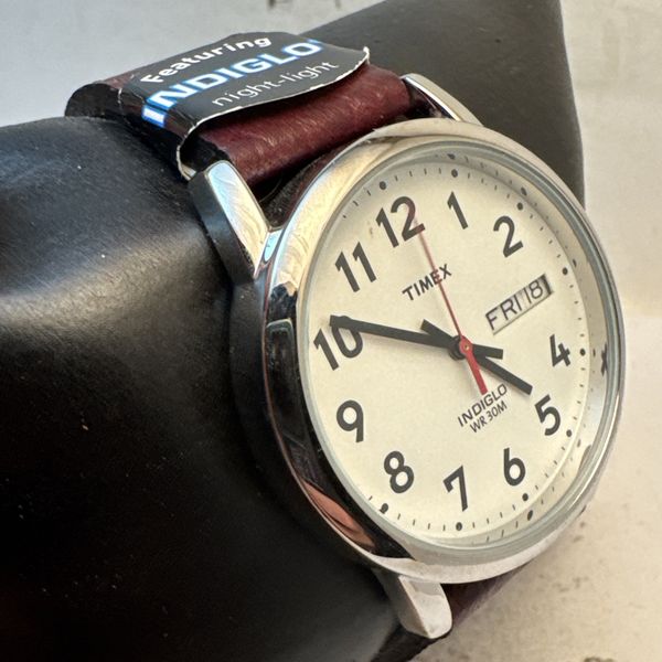 Timex T20041, Men's Easy Reader Brown Leather Watch, Indiglo, Date ...