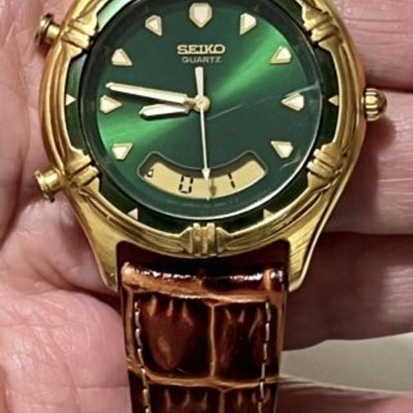 Vintage SEIKO H801-6098 Analog Digital Green Dial Mens Quartz Watch ...