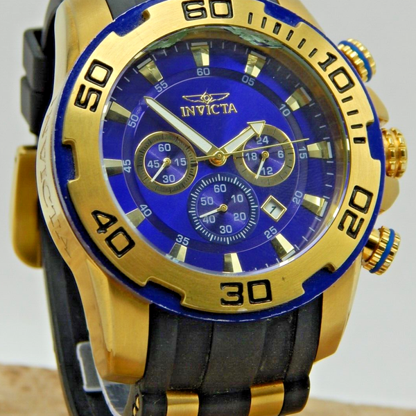 Large Invicta Pro Diver gold tone stainless steel chronograph men's ...
