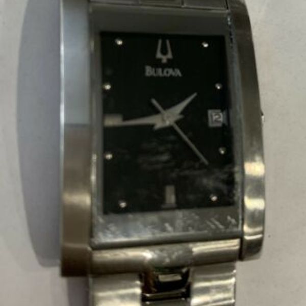 Stainless Bulova Mens Chronograph watch. style # C 867819 blue square ...