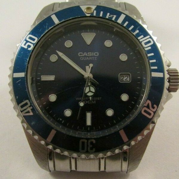 Casio 1346 MTD 1010 Chronograph Blue Face Stainless EUC Beautiful New ...