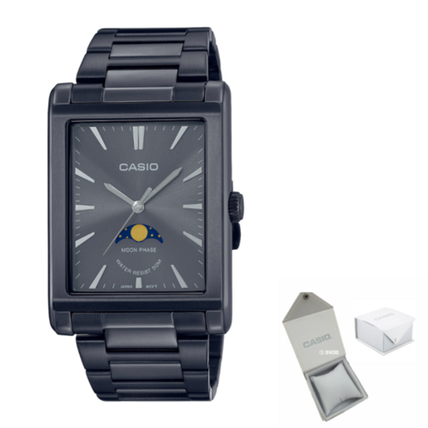 Casio MTP-M105B-1A Black Moon Phase Rectangular Dial Watch ...