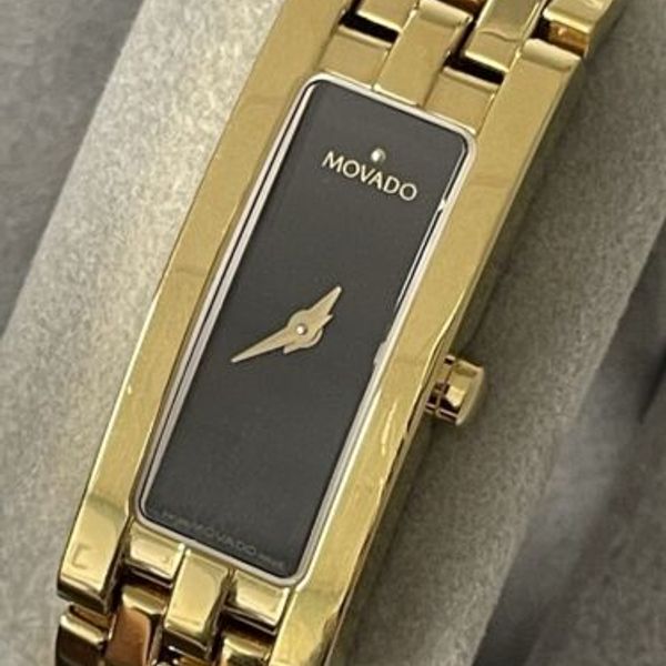 Ladies MOVADO ESPERANZA 88 H5 1400 Rectangular Black 18k Gold Plate ...